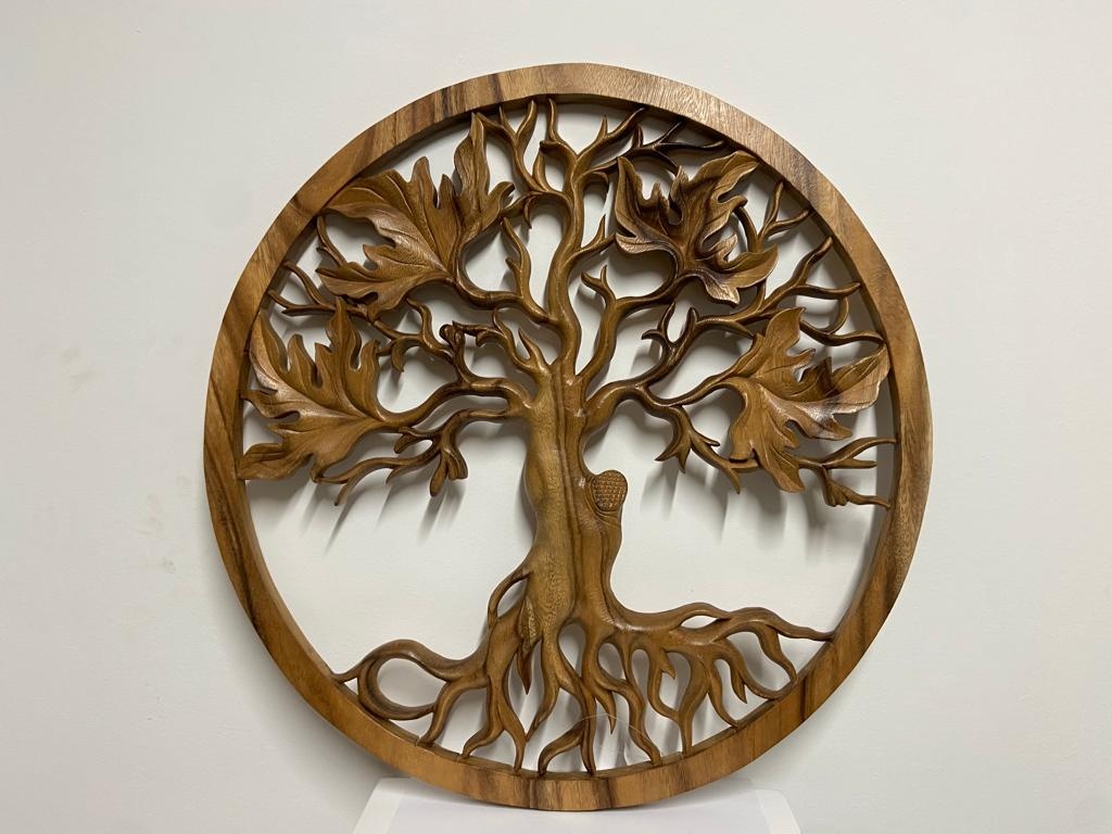 Wall panel wood round Tree of Life with leaves 60cm