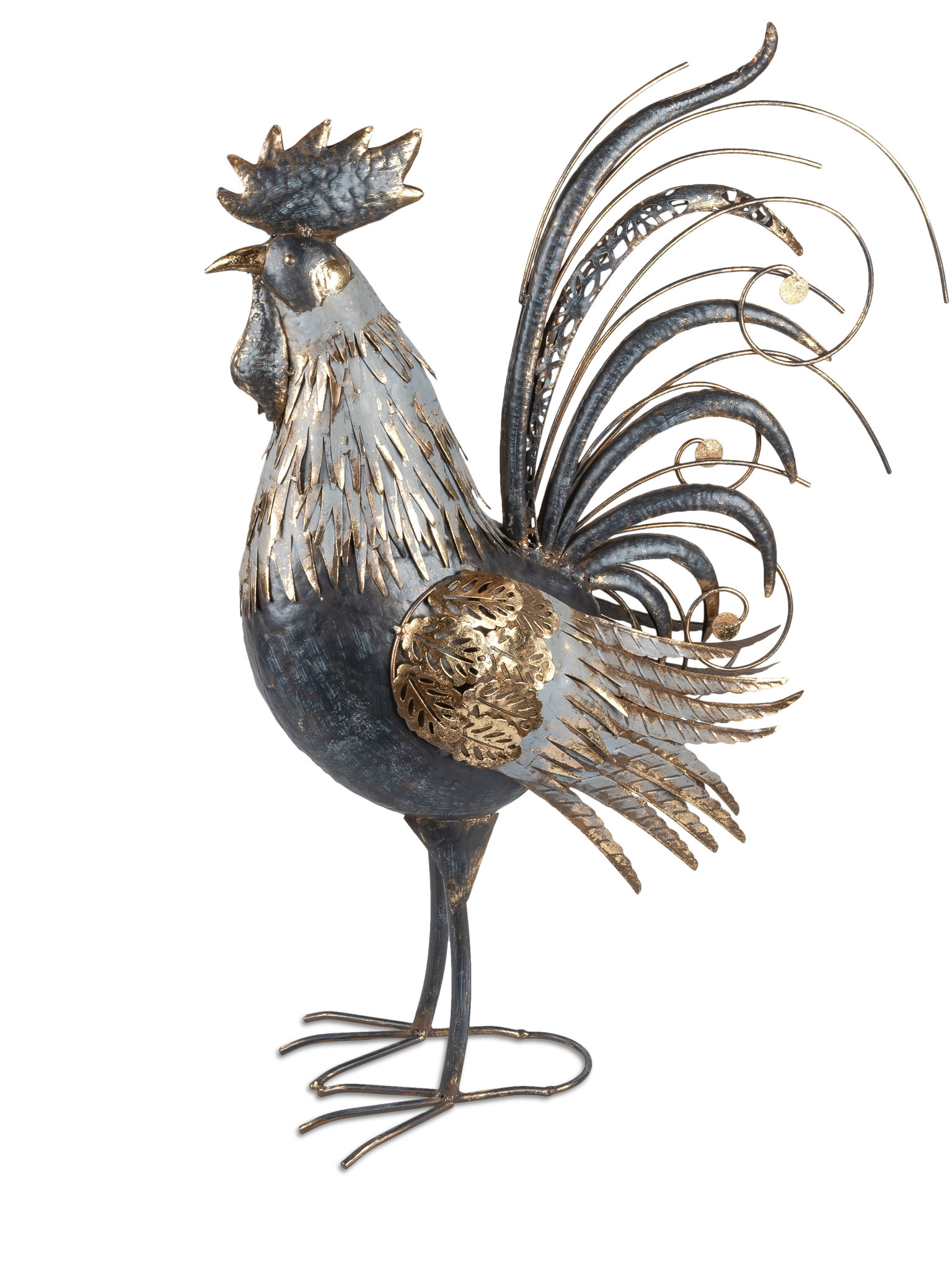 Goud zilver kleurige beeld Haan | Grote maat | 60cm - Eliassen.nl