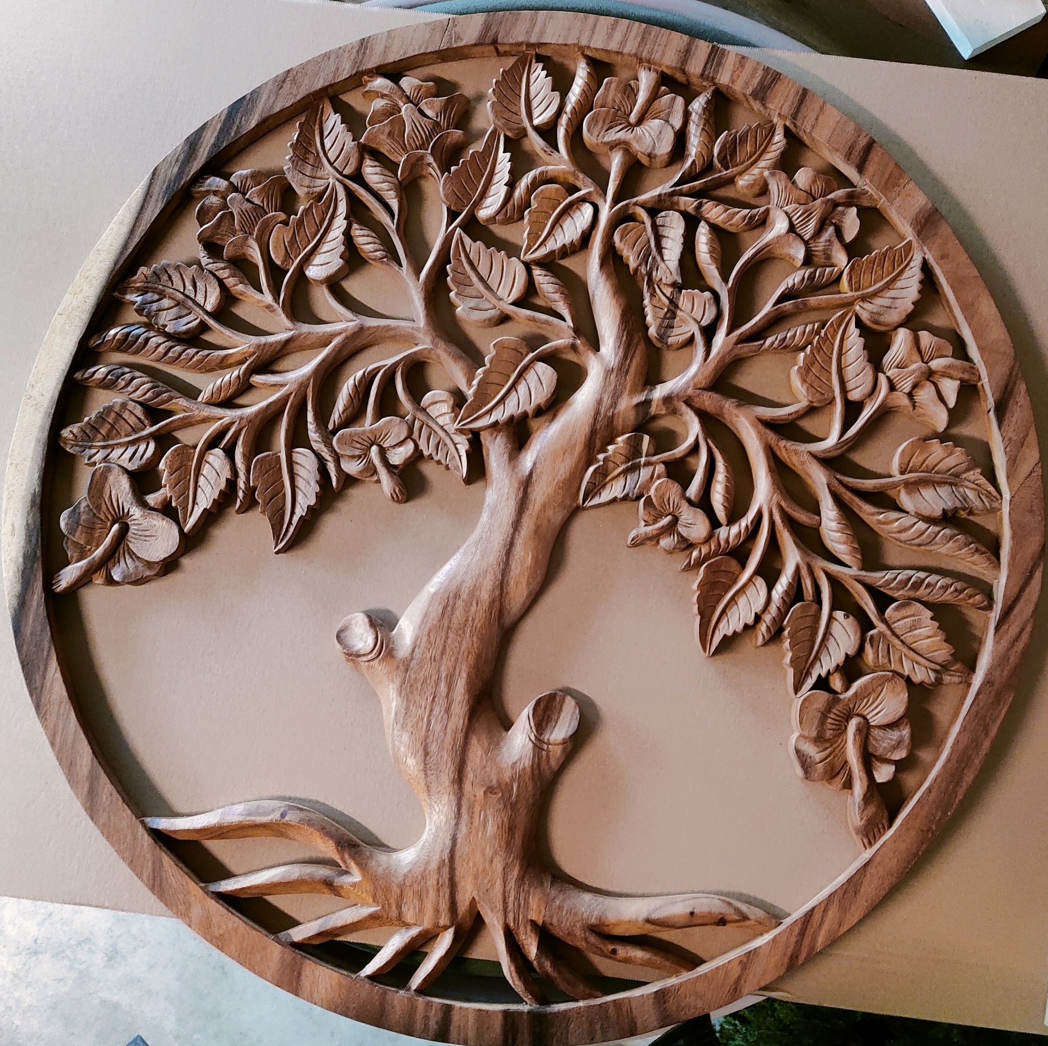 Wandpaneel hout rond Levensboom 80cm