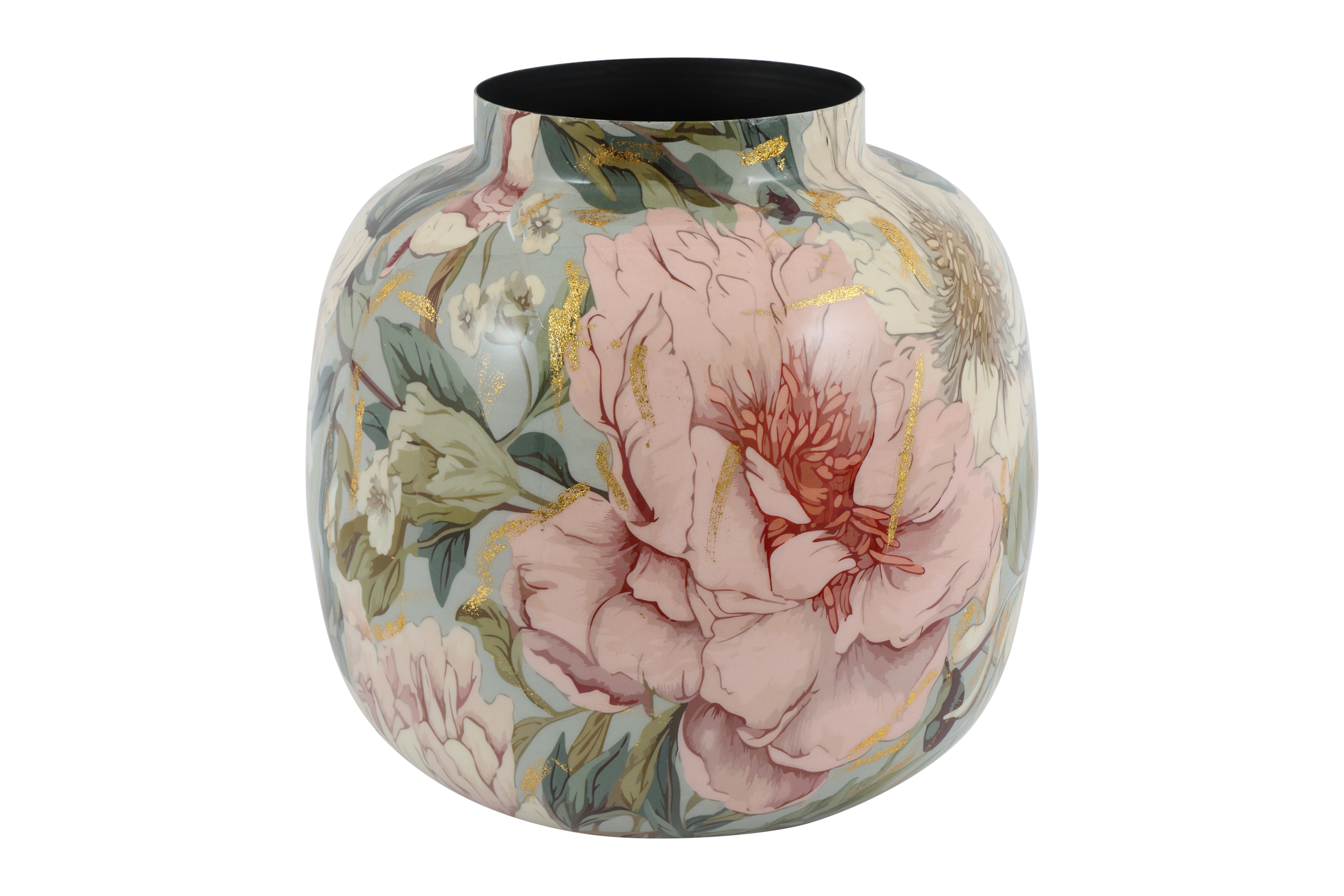 Bolle vaas metaal Pioen roze 25cm - Eliassen.nl